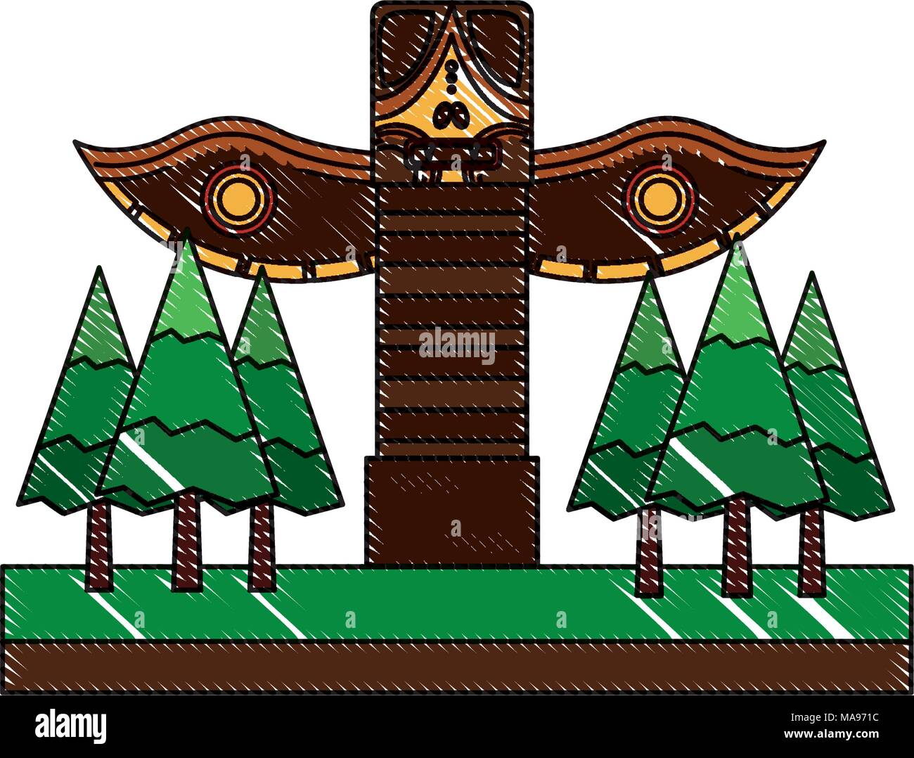 ancient totem in forest pine trees canada Stock Vector Image & Art - Alamy