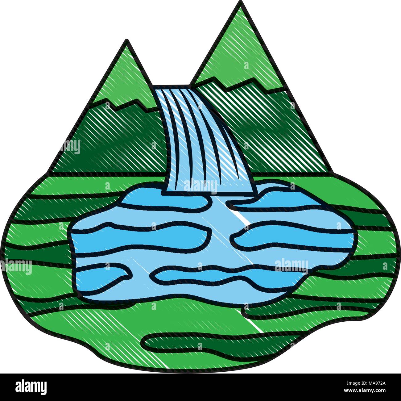 mountains waterfall lake nature landscape Stock Vector Image & Art - Alamy