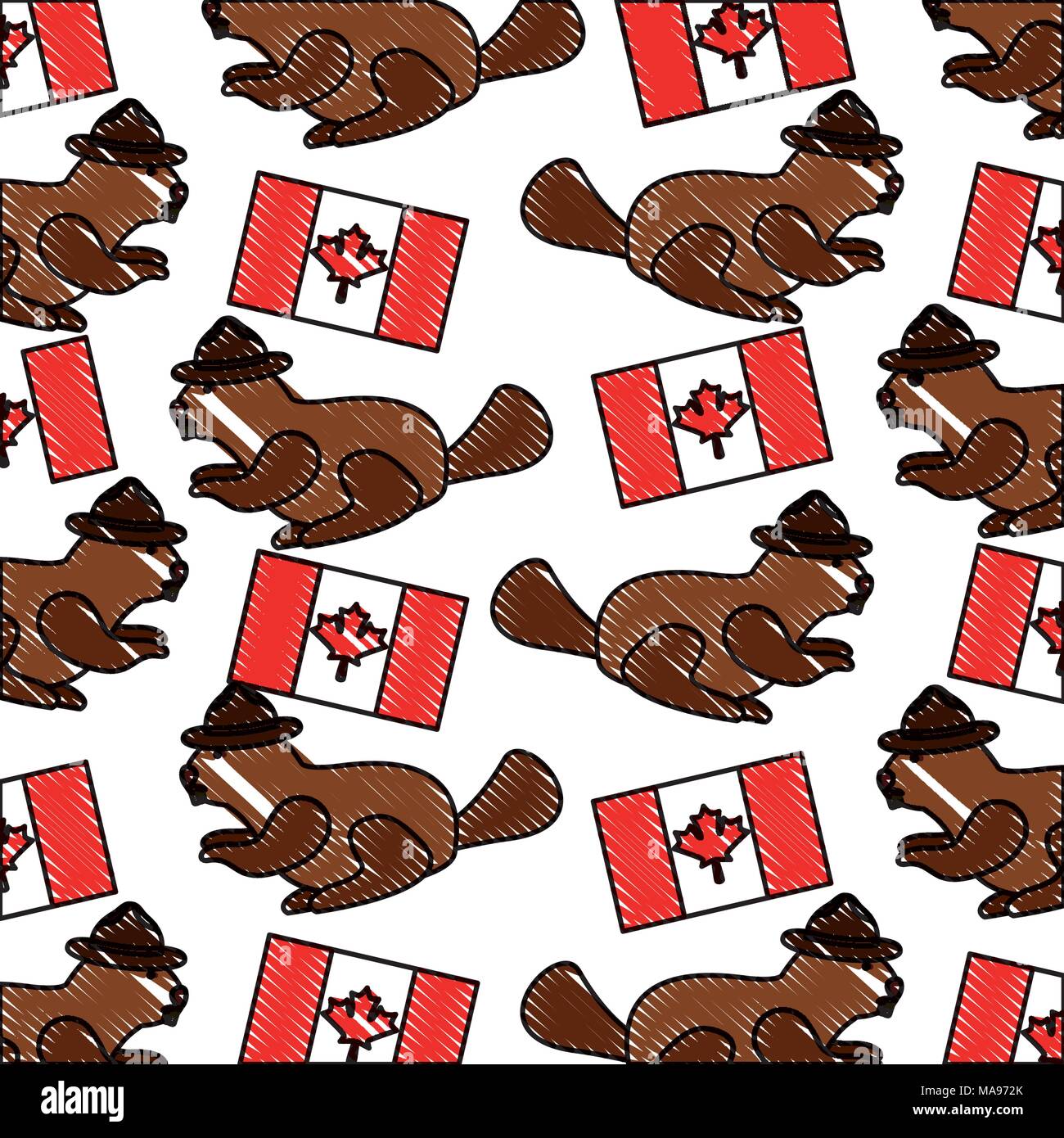 beaver with hat canadian and flag national pattern Stock Vector Image ...