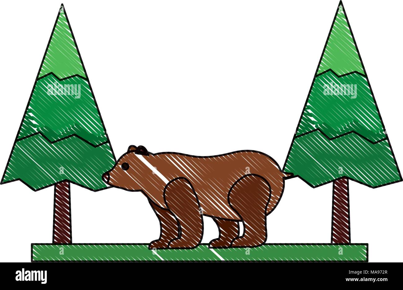 grizzly bear wildlife and pine forest side view Stock Vector Image ...