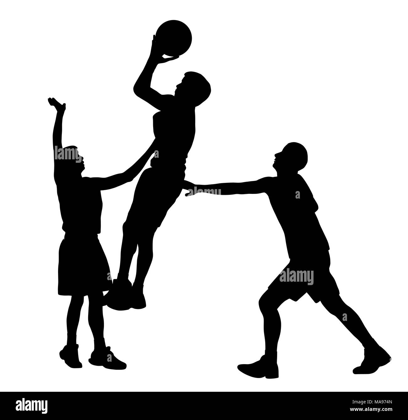 Three basketball players in action Stock Photo - Alamy