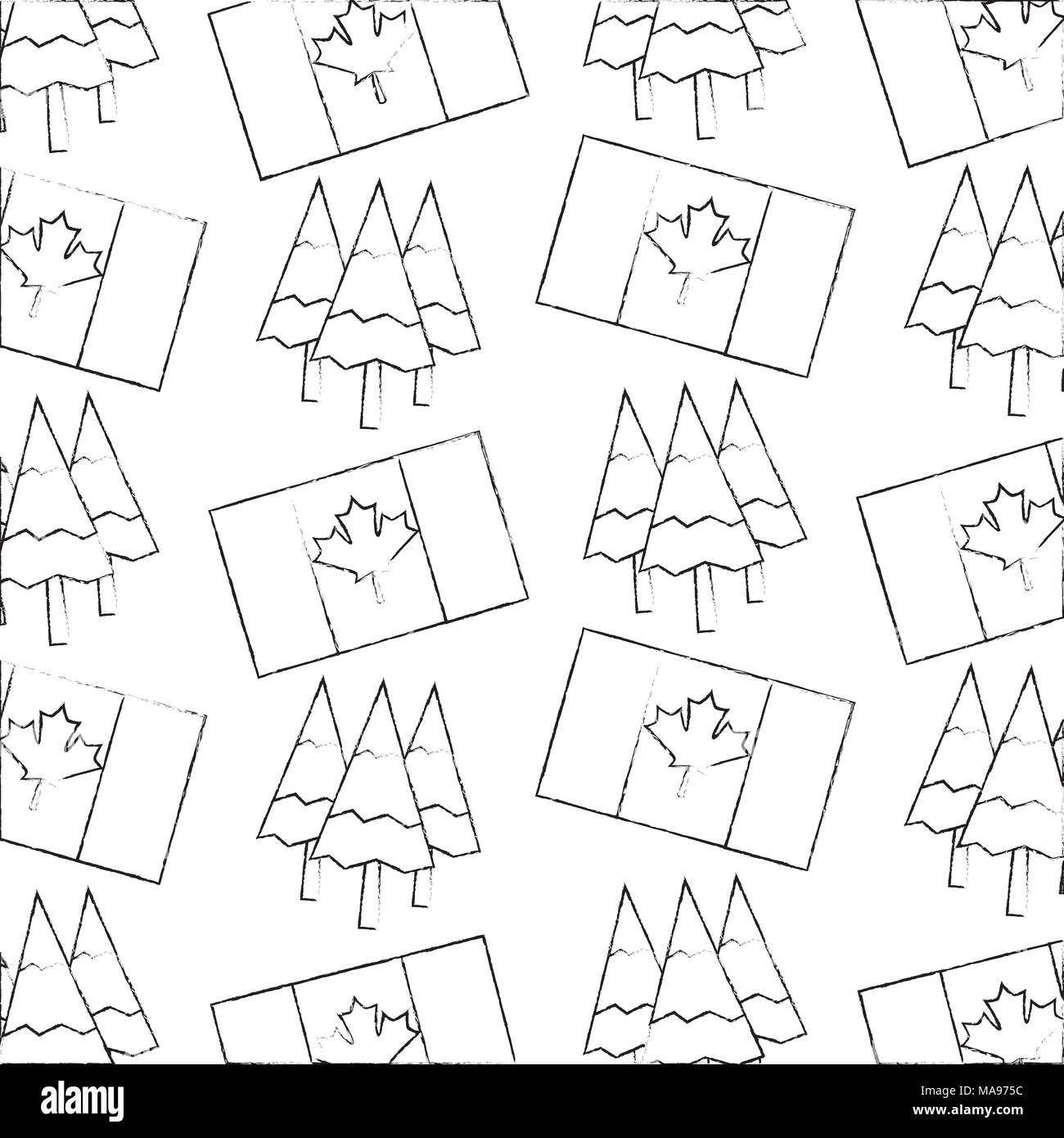 canadian forest pine and flag with maple leaf pattern Stock Vector ...