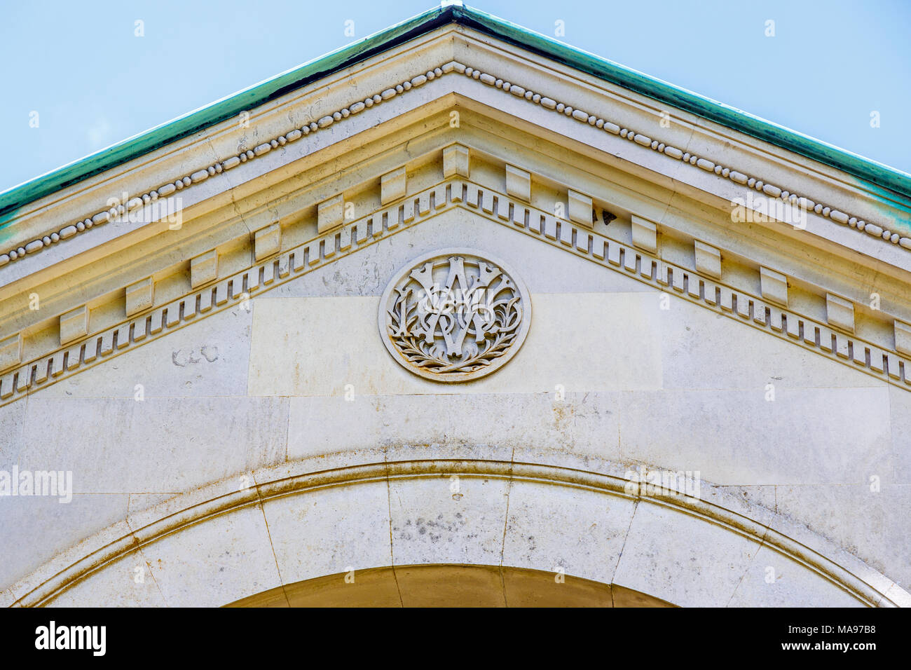V and A intertwined letters crest above the entrance to the Royal ...