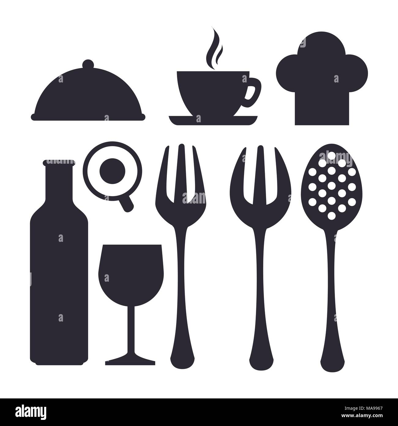 Restaurant and kitchen dishware design with icons, vector illustration ...