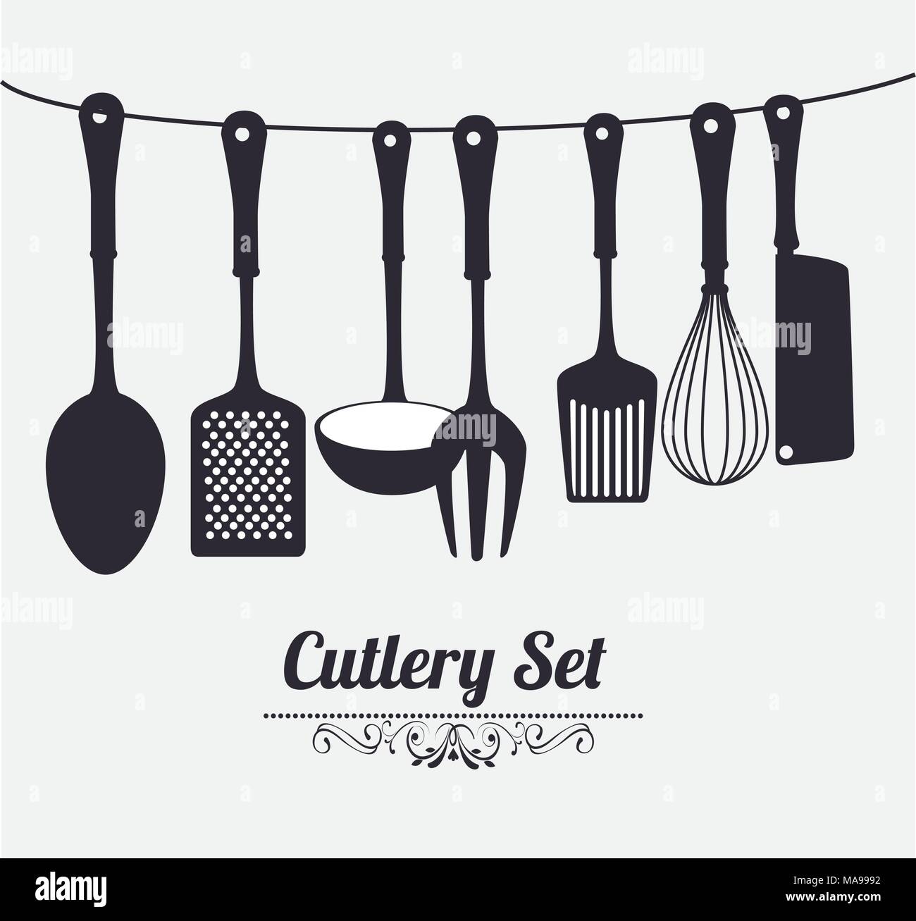 Restaurant and kitchen dishware design with icons, vector illustration ...