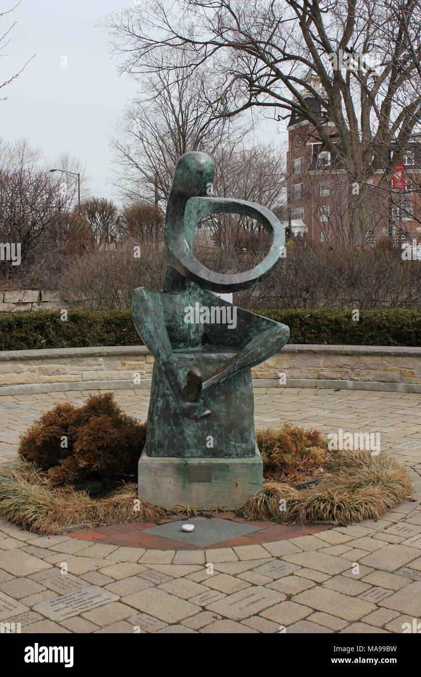 Bronze statue in the garden in front of the Park Ridge Public Library ...