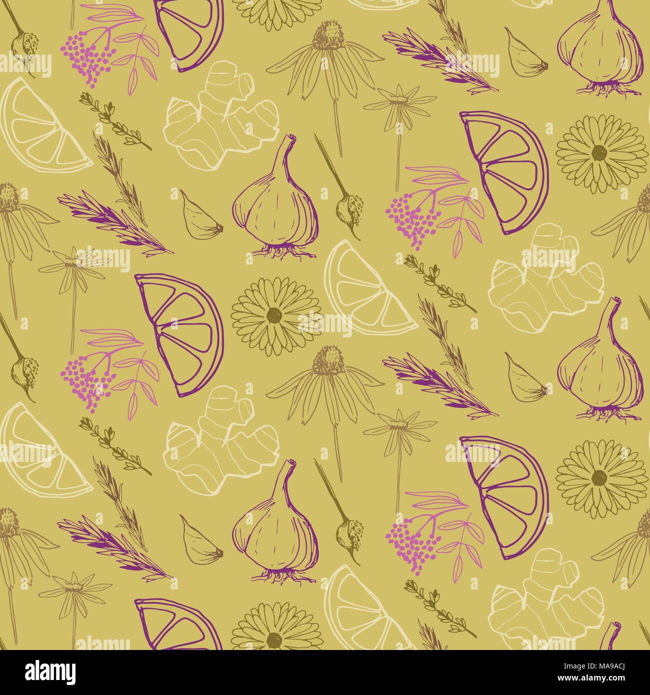 Herbs and medicinal plants seamless pattern Stock Vector Image & Art ...