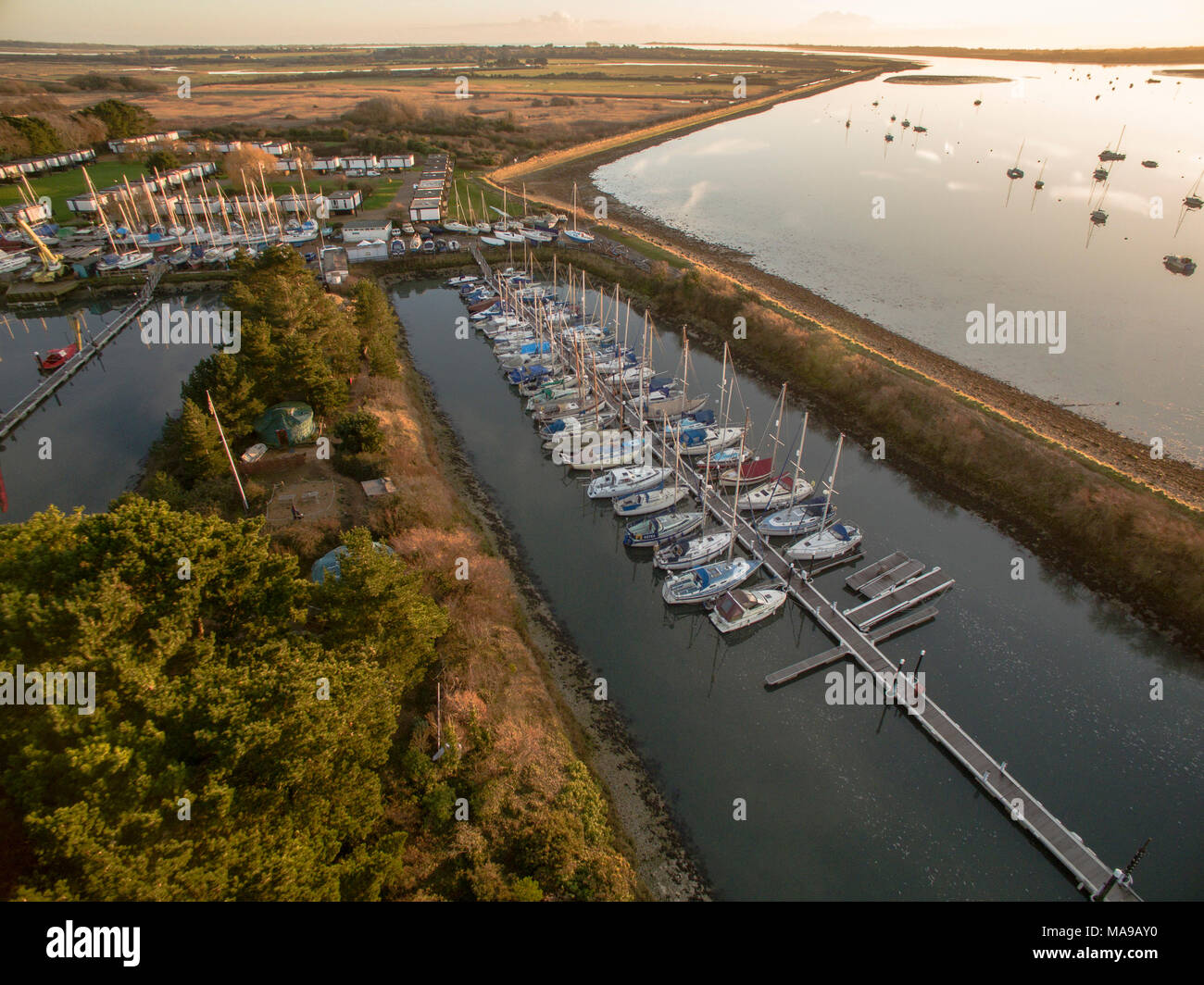 Aerial view of the yacht harbour at Emsworth marina in West Sussex at ...