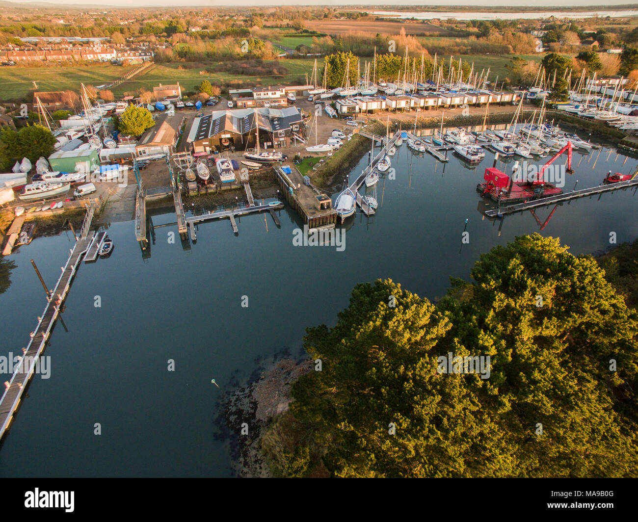 Aerial view of the yacht harbour at Emsworth marina in West Sussex at ...
