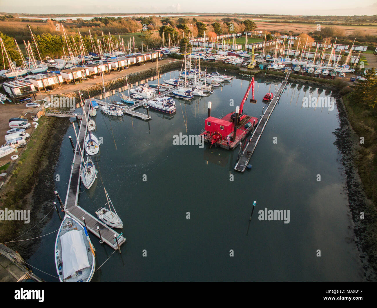 Aerial view of the yacht harbour at Emsworth marina in West Sussex at ...