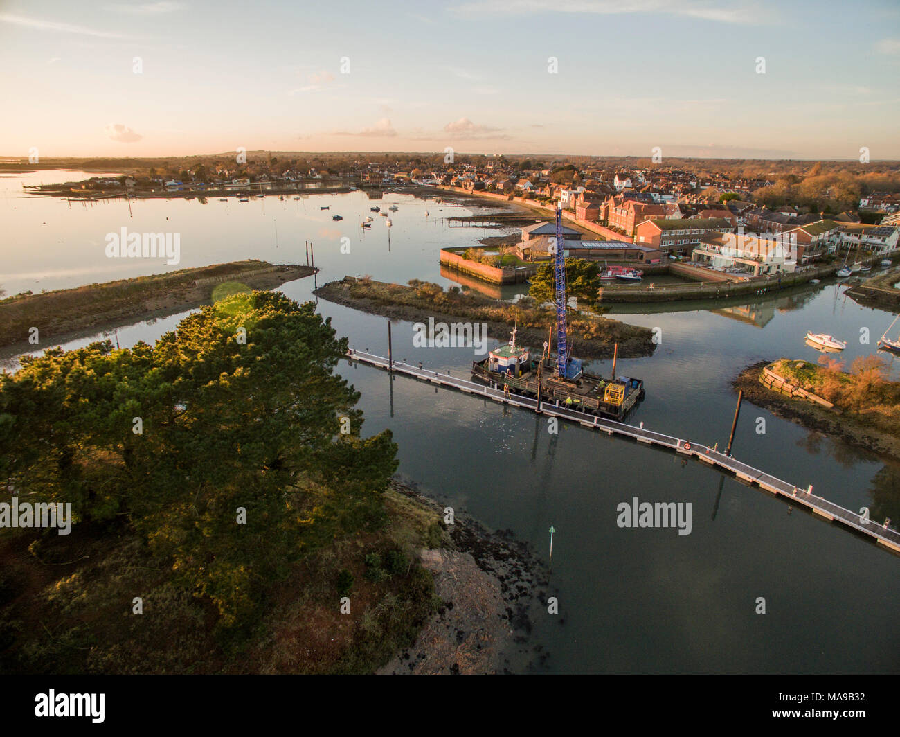 Aerial view of the yacht harbour at Emsworth marina in West Sussex at ...