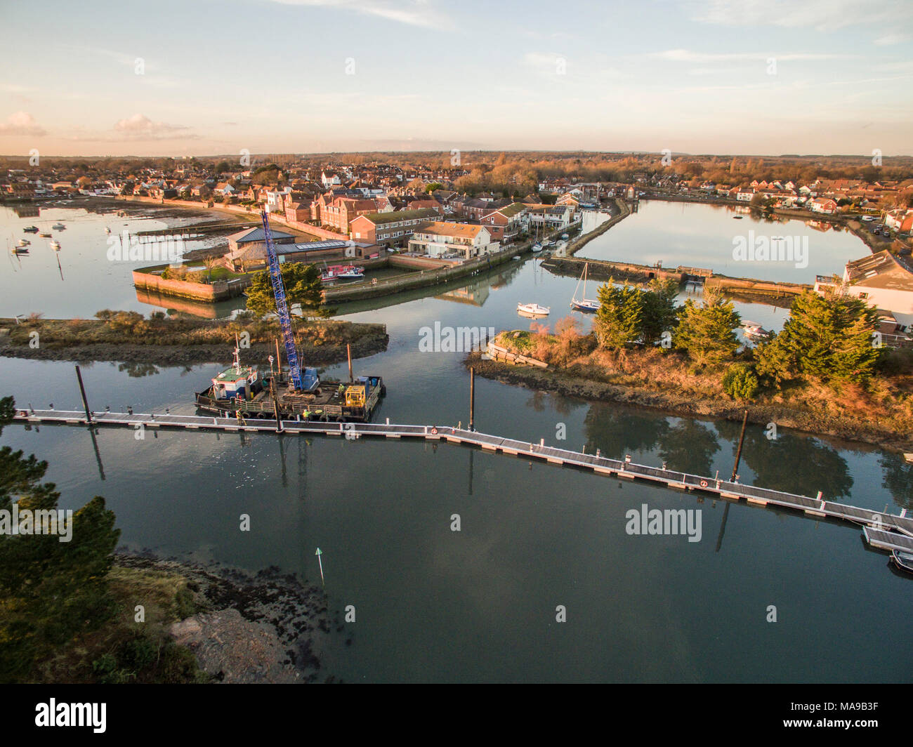 Aerial view of the yacht harbour at Emsworth marina in West Sussex at ...