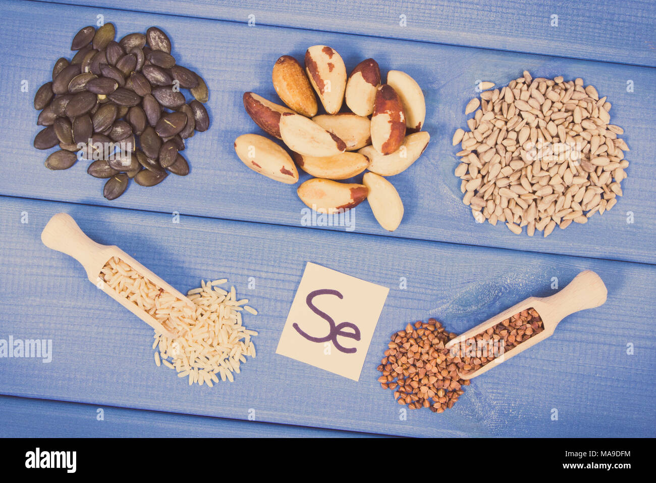 Vintage photo, Food containing selenium, dietary fiber and minerals ...