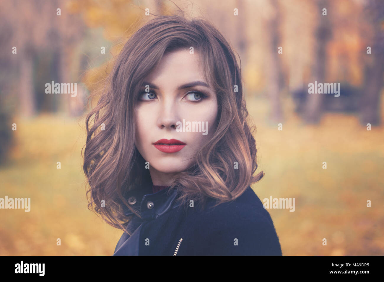 Autumn Portrait of Beautiful Woman Fashion Model Outdoors Stock Photo ...