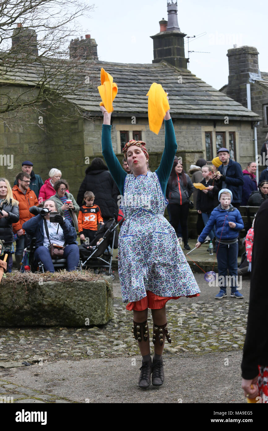 Heptonstall, UK. 30th March, 2018. Female Morris Dancers in Weavers ...