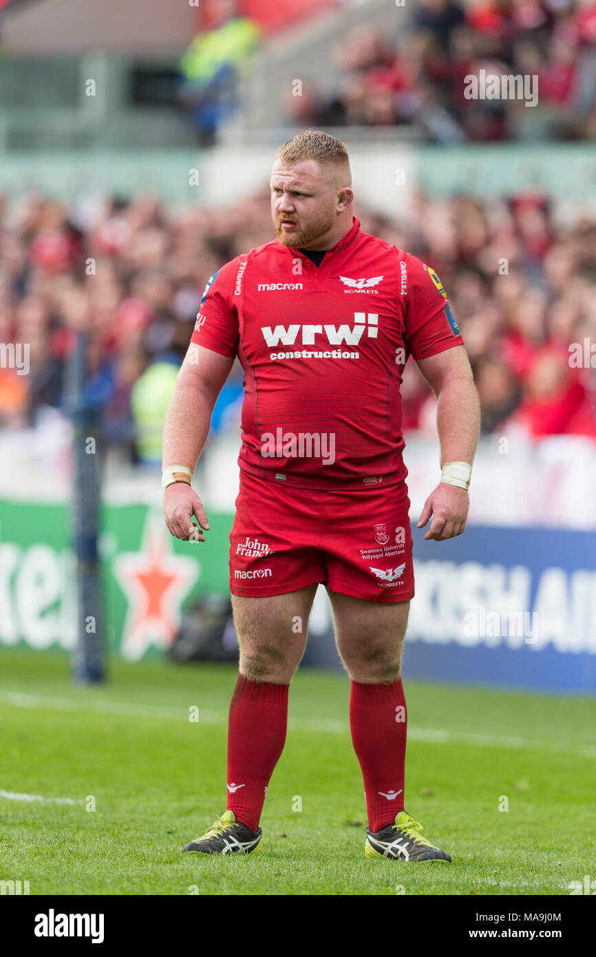 Parc y Scarlets, Llanelli, Wales, UK. Friday 30 March 2018. Scarlets ...