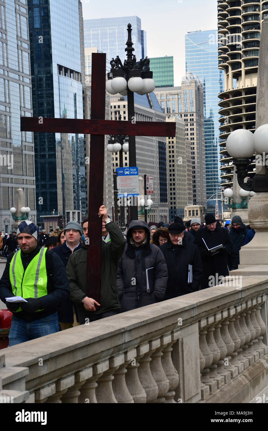 Chicago, Illinois, USA, 30 March 2018: The Way of the Cross procession ...