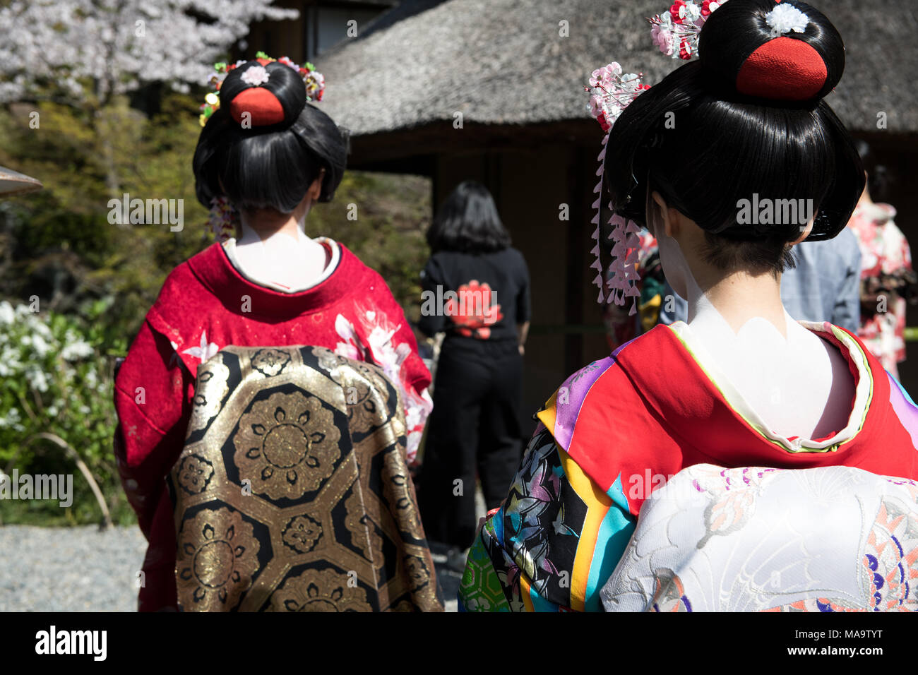 KYOTO , JAPAN - MARCH 30 : A family wears traditional Japanese clothing ...