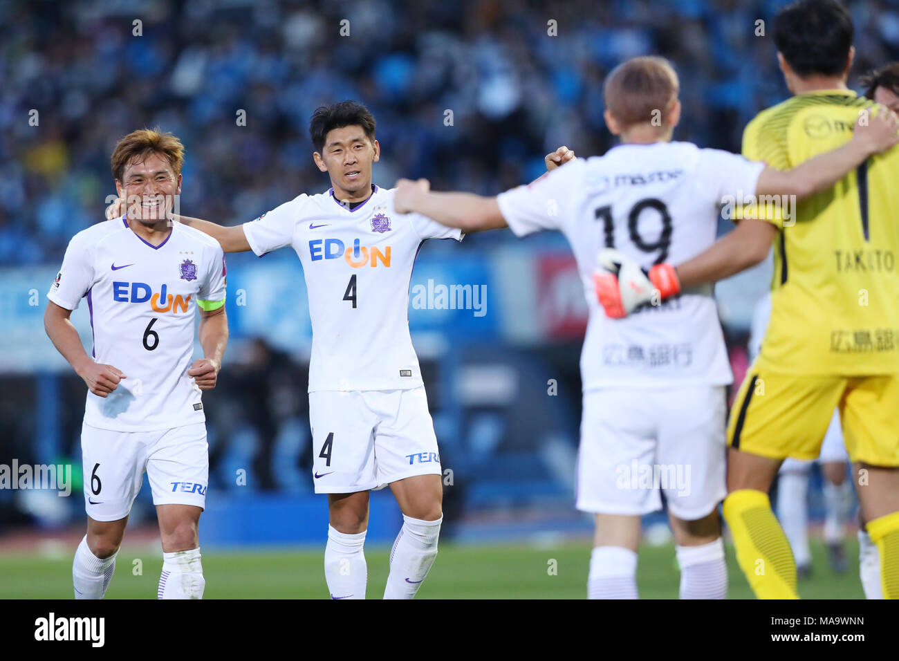Kanagawa, Japan. 31st Mar, 2018. Sanfrecce Hiroshima team group ...