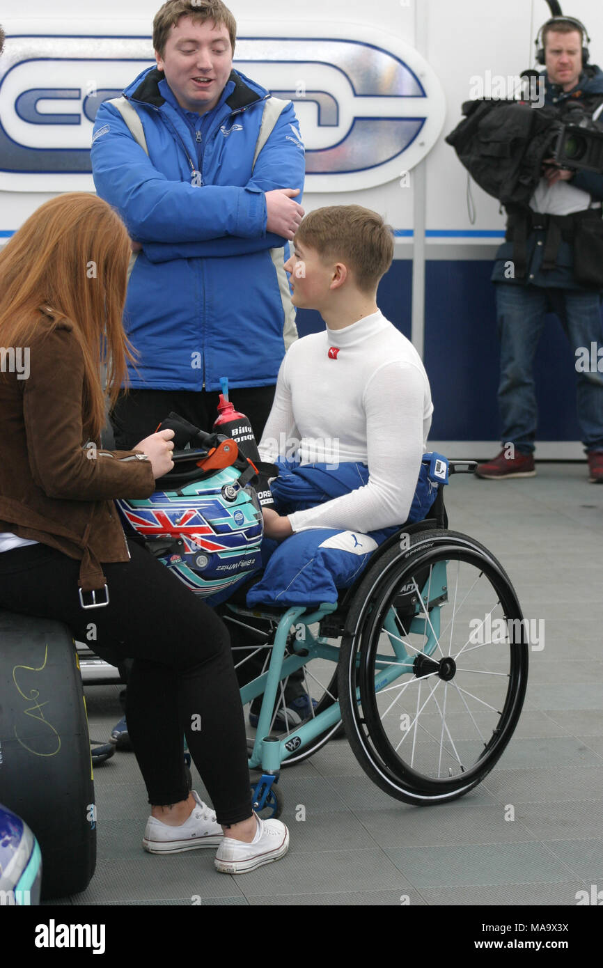 Cheshire, UK, 31 Mar 2018. 18 year old Billy Monger racing at Oulton ...