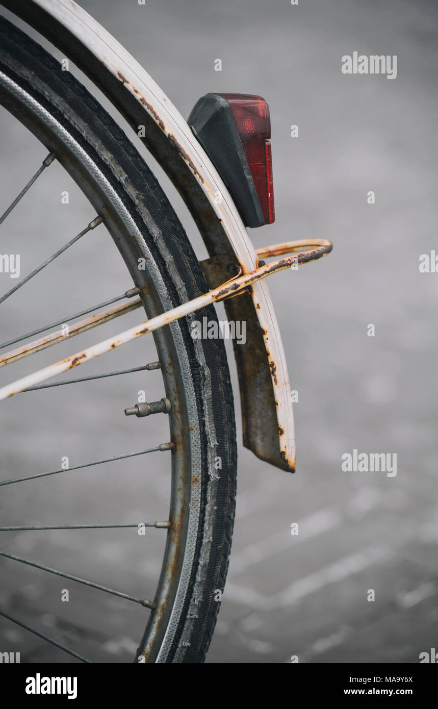 Detail of the rear wheel and rusty mud guard of an old bike Stock Photo ...
