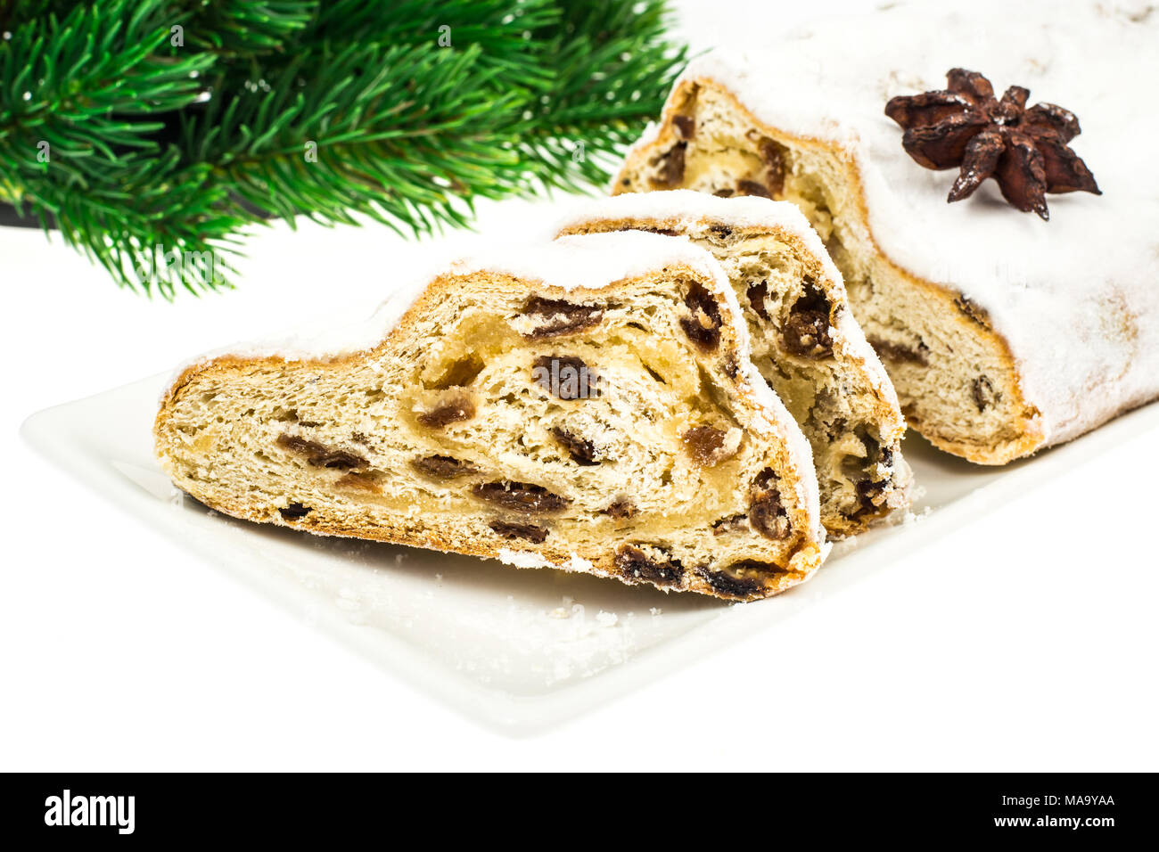Traditional Christmas Stollen on white background. Studio Photo Stock ...