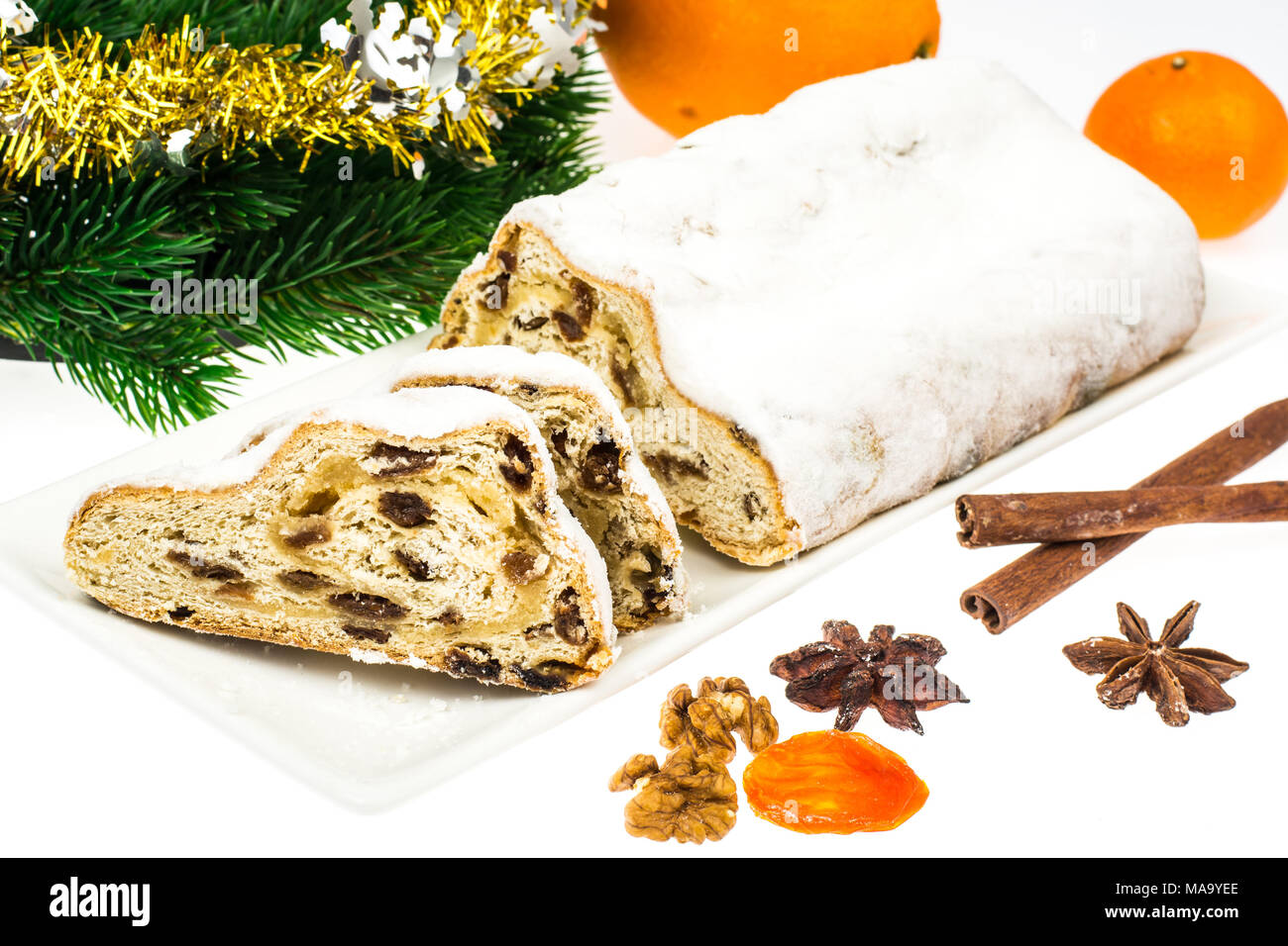 Traditional Christmas Stollen on white background. Studio Photo Stock ...