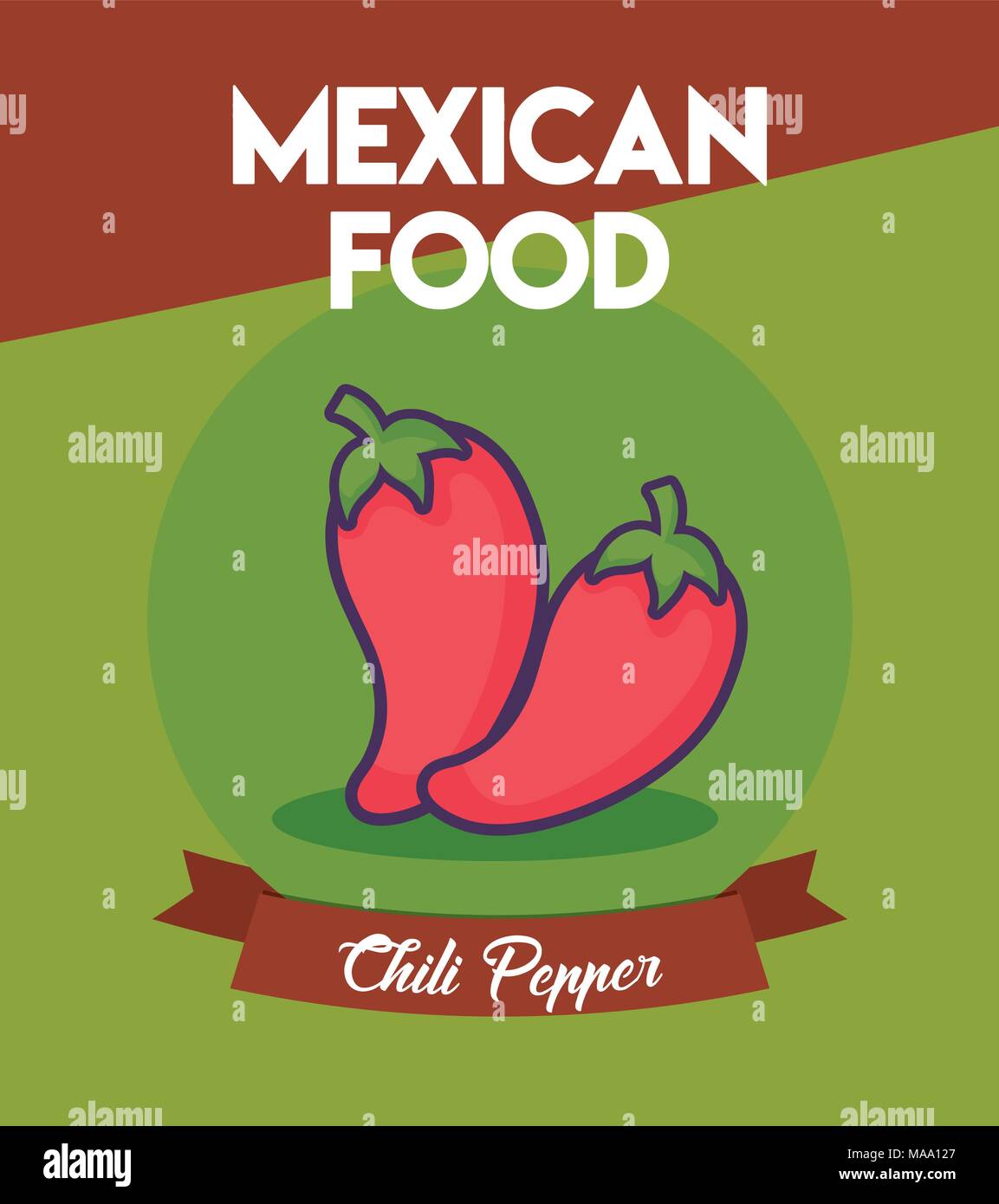 Mexican food design with chili peppers over green background, colorful ...