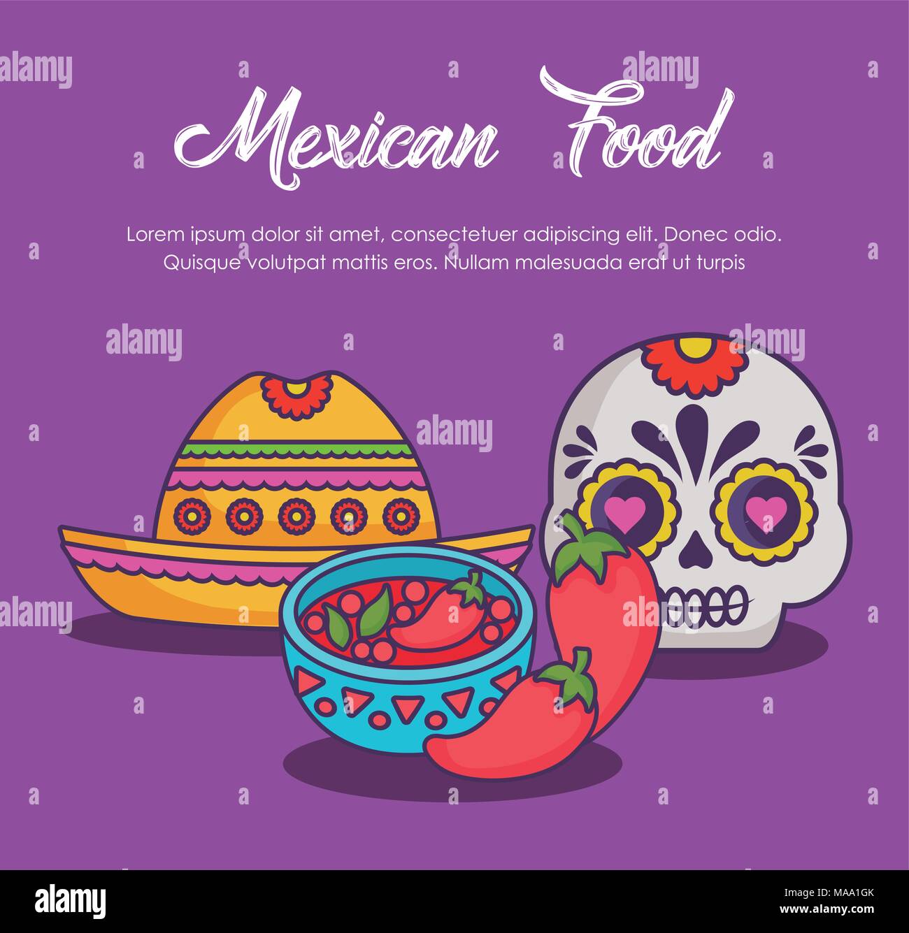 Infographic design of mexican food with related icons over purple ...