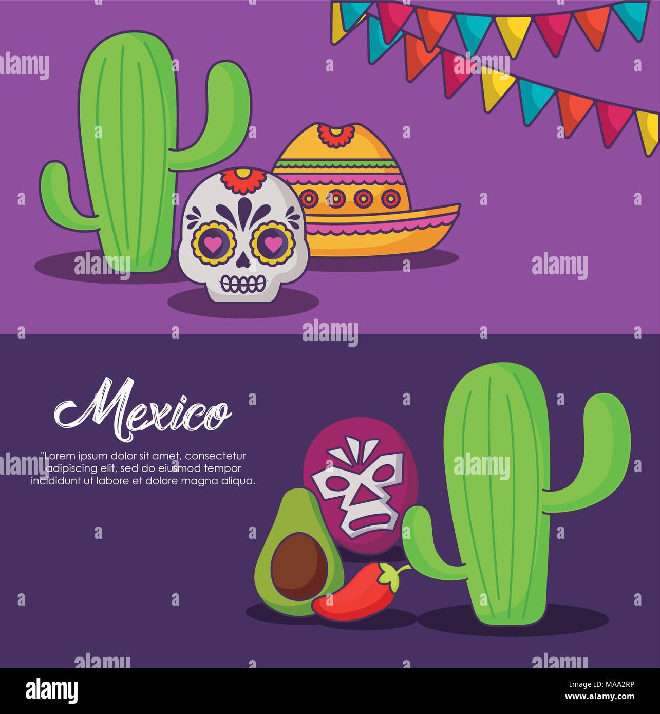 Infographic of viva mexico concept with cactus and sugar skull over ...