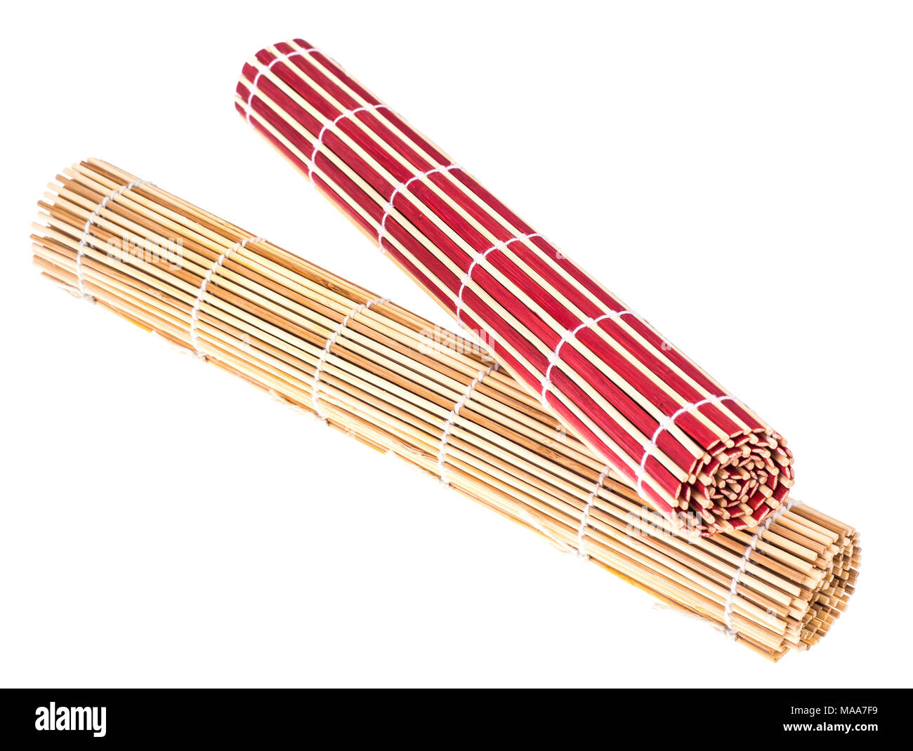 Bamboo mats of different colors on white background. Studio Photo Stock ...