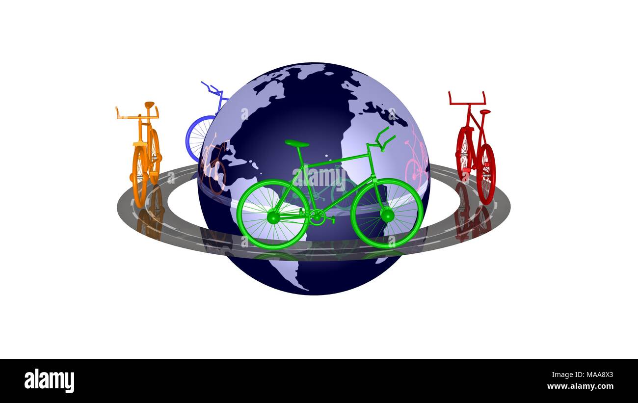Bicycles going around world Stock Photo - Alamy
