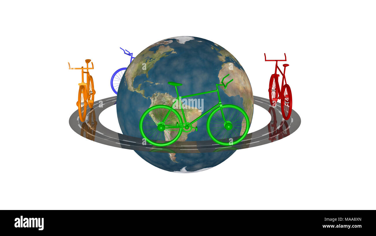 Bicycles going around world Stock Photo - Alamy