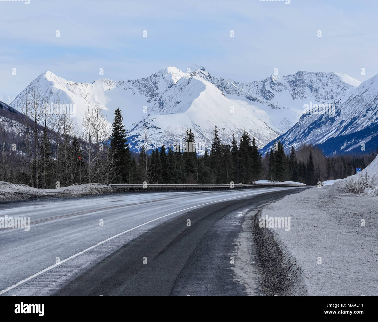 Snow Capped Peaks in the Spring in Alaska Stock Photo - Alamy