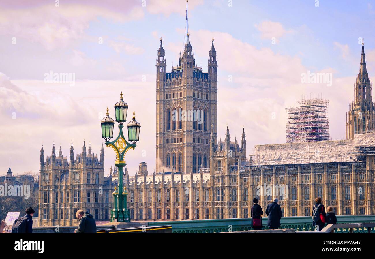 Parliament buildings from Westminster Bridge in London, England with ...