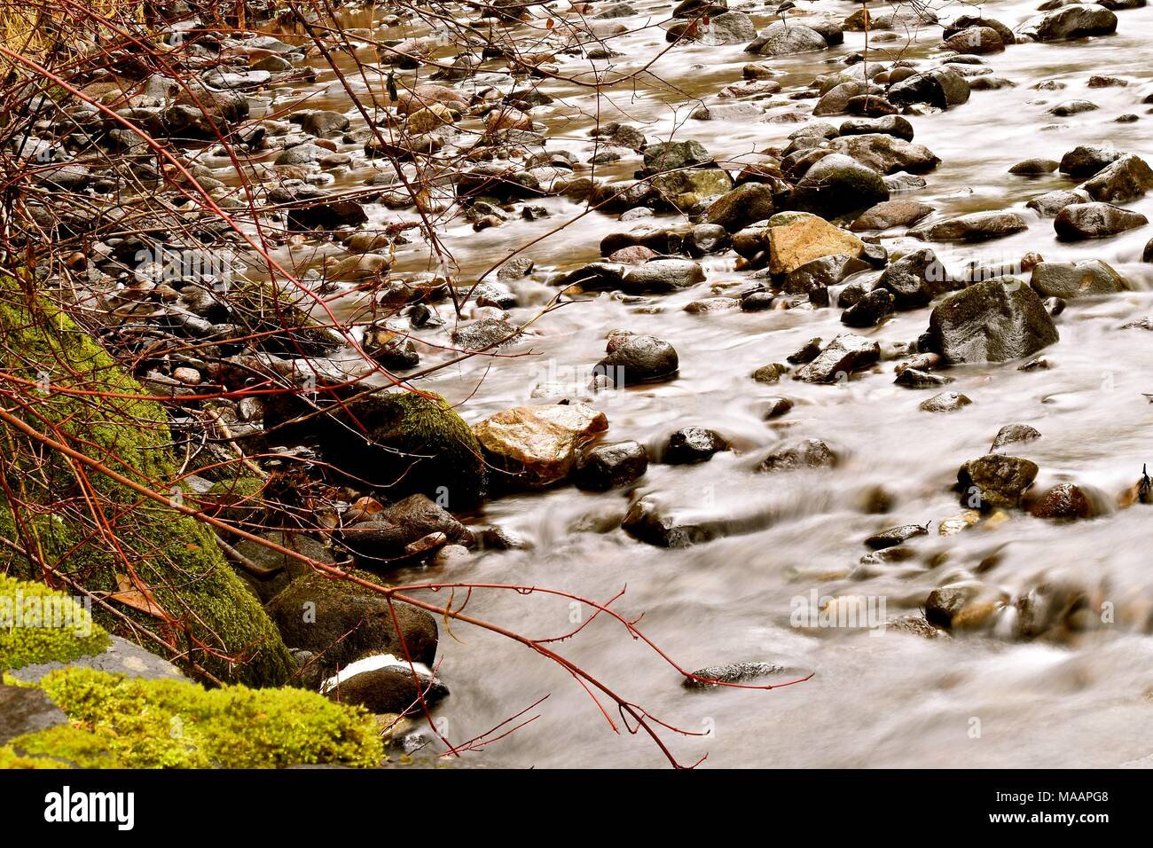 Long Exposure of the Stream shows the foaming water Stock Photo - Alamy