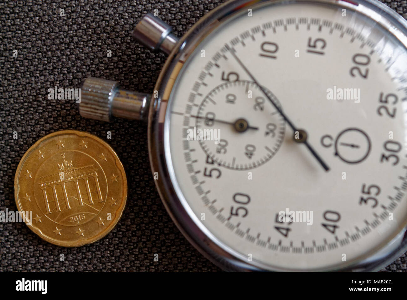 Euro coin with a denomination of 20 euro cents (back side) and ...