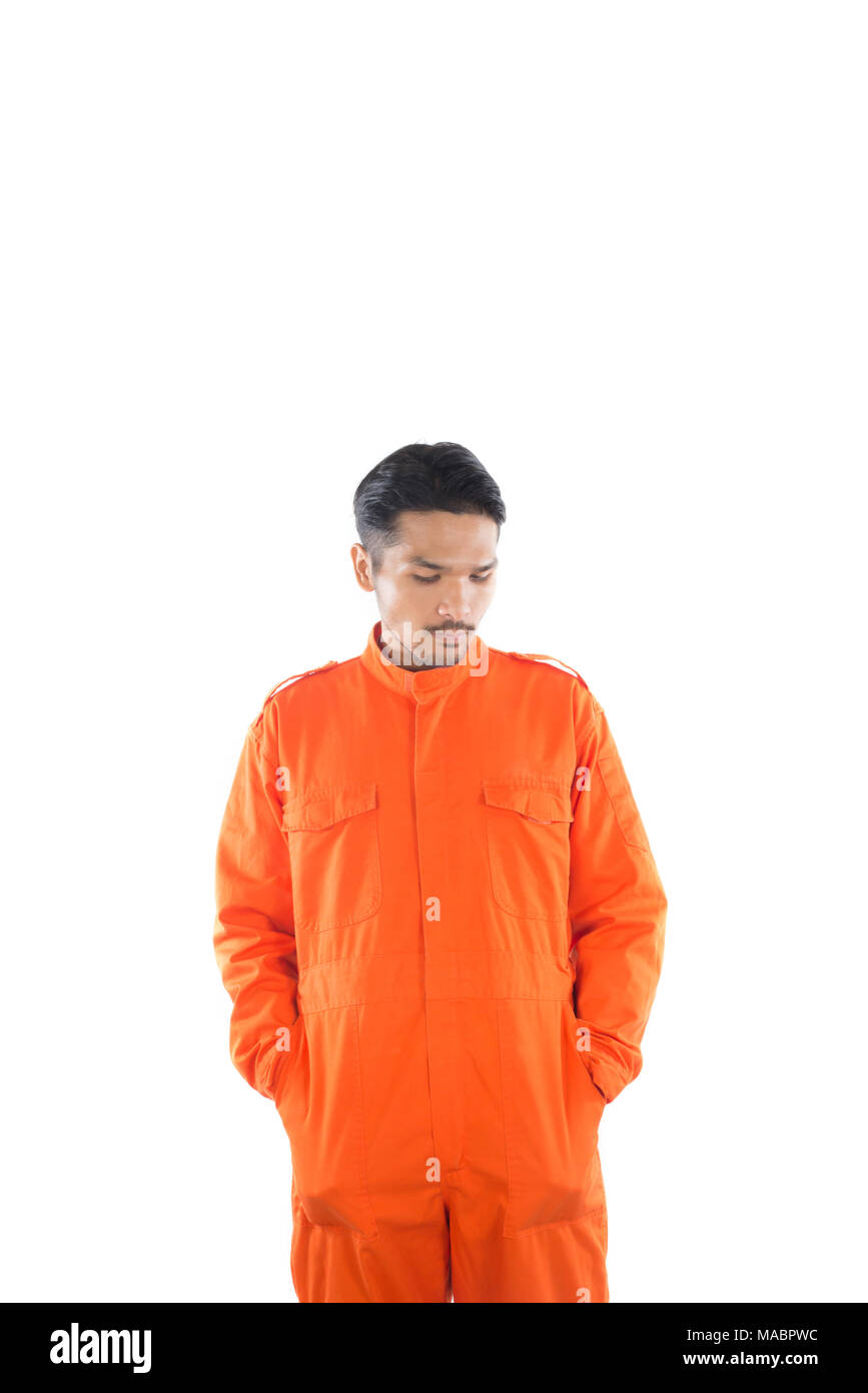 Prisoner man isolated on white background Stock Photo - Alamy