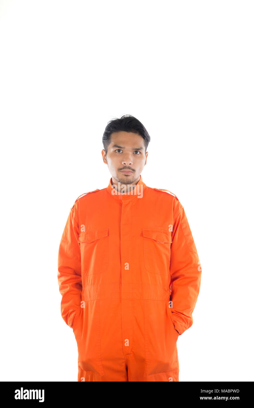 Prisoner man isolated on white background Stock Photo - Alamy