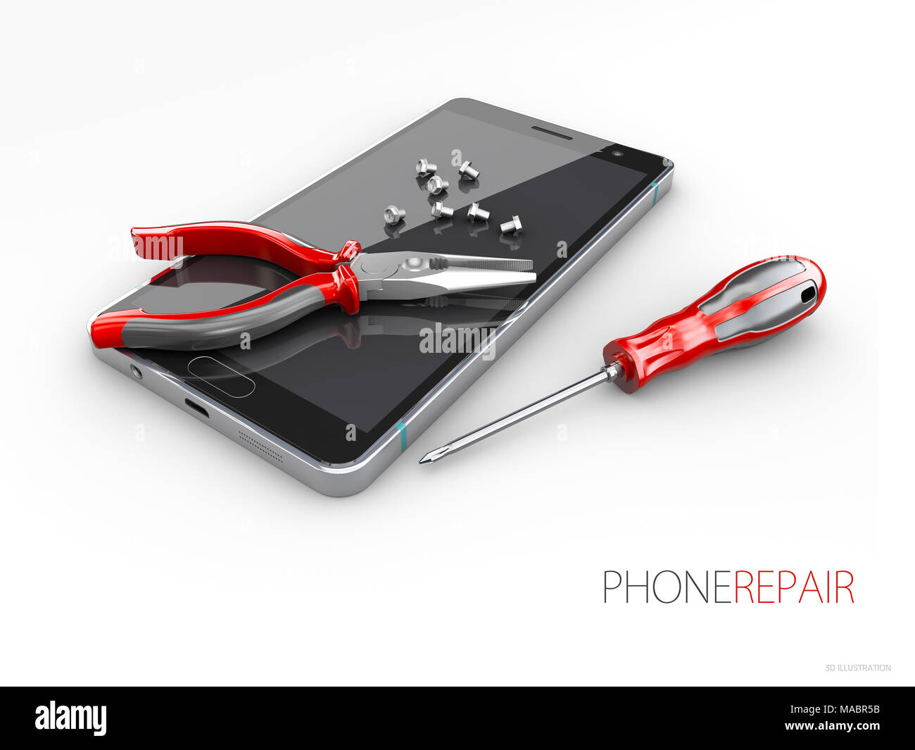 Mobile service concept. Smarthone with tools 3d illustration Stock ...