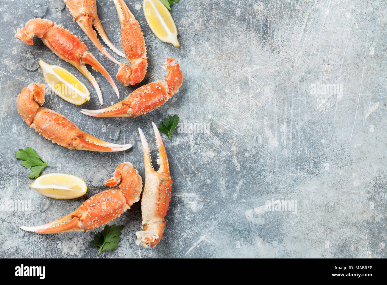 Seafood. Lobster. Top view on stone table with space for your text ...
