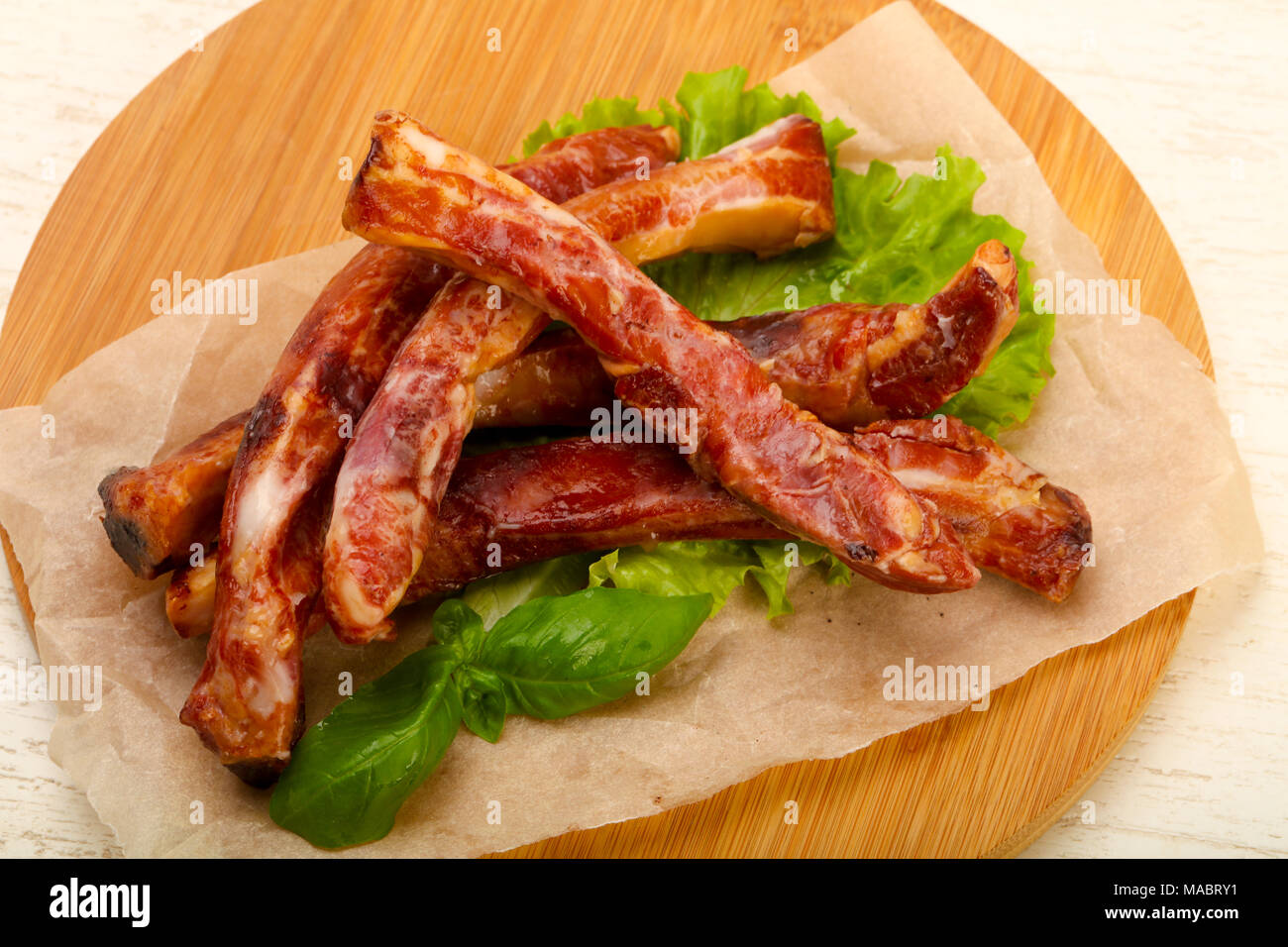 Smoked pork ribs snack Stock Photo - Alamy