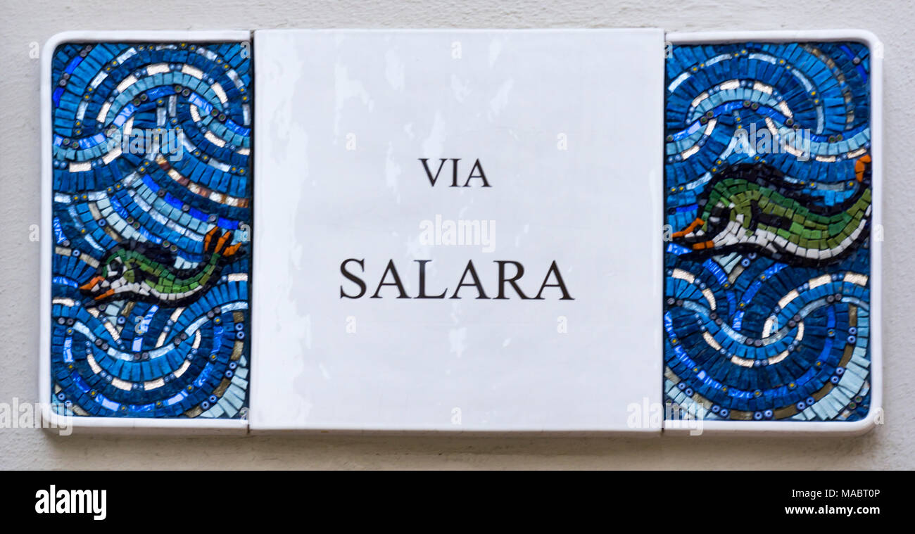 Decorative street sign on the building from Ravenna, Italy Stock Photo ...