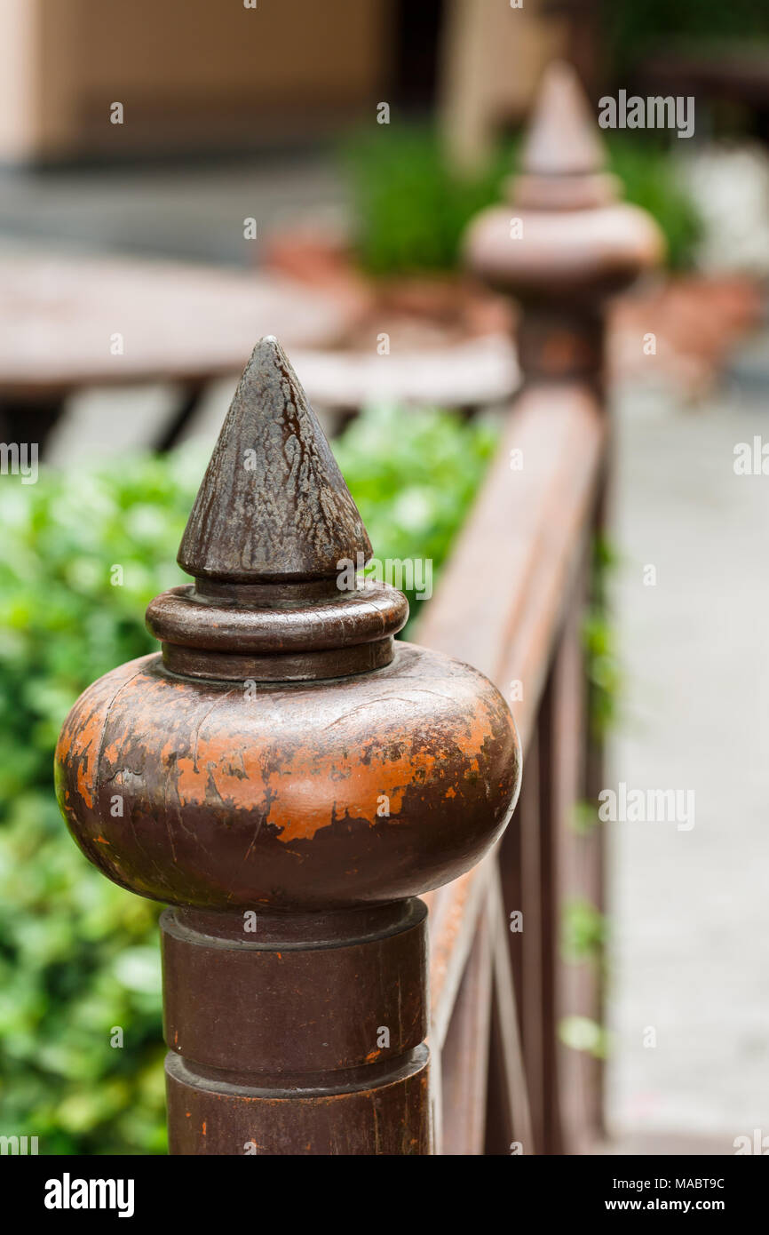 wooden railing on a decorative bridge Stock Photo - Alamy