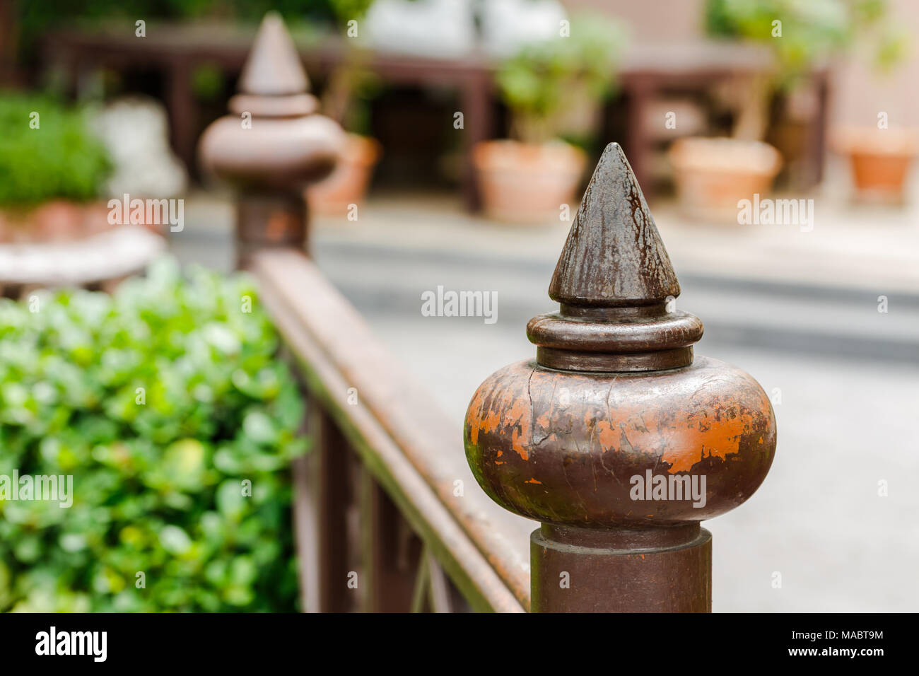 wooden railing on a decorative bridge Stock Photo - Alamy