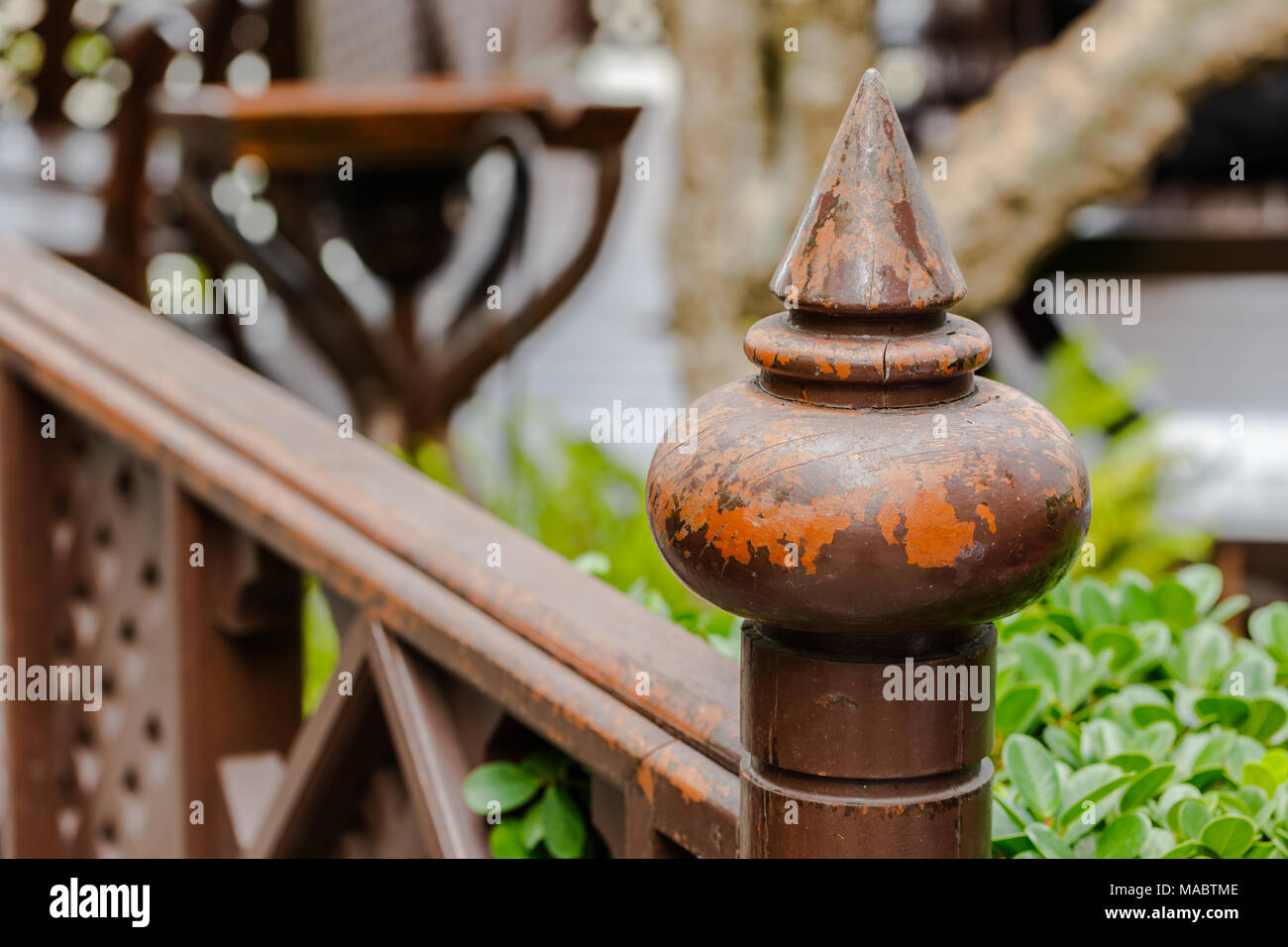 wooden railing on a decorative bridge Stock Photo - Alamy