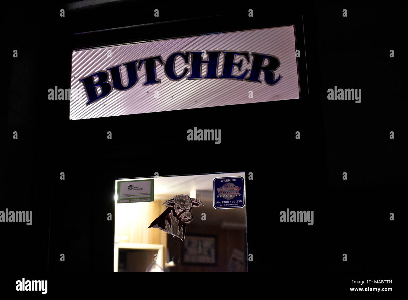butcher sign on door of butcher in grey street in glen innes in new ...