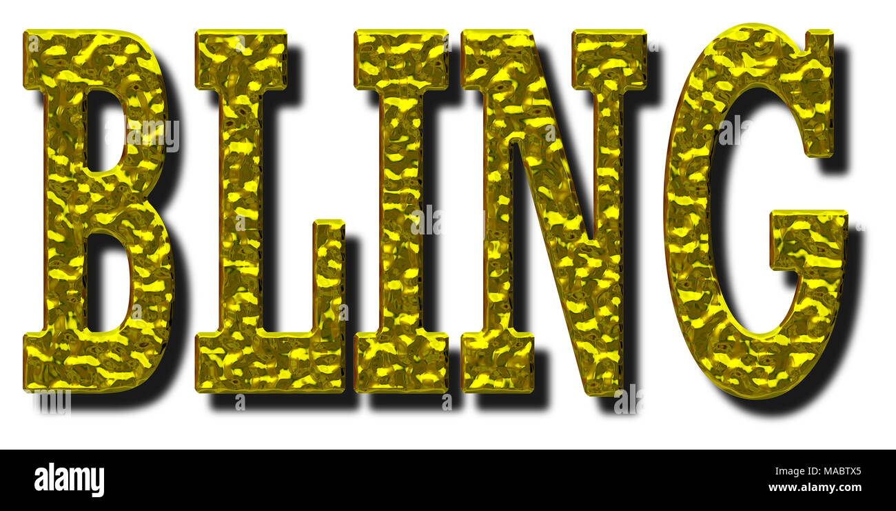 Bling word 3D illustration with gold metallic effect on an isolated ...