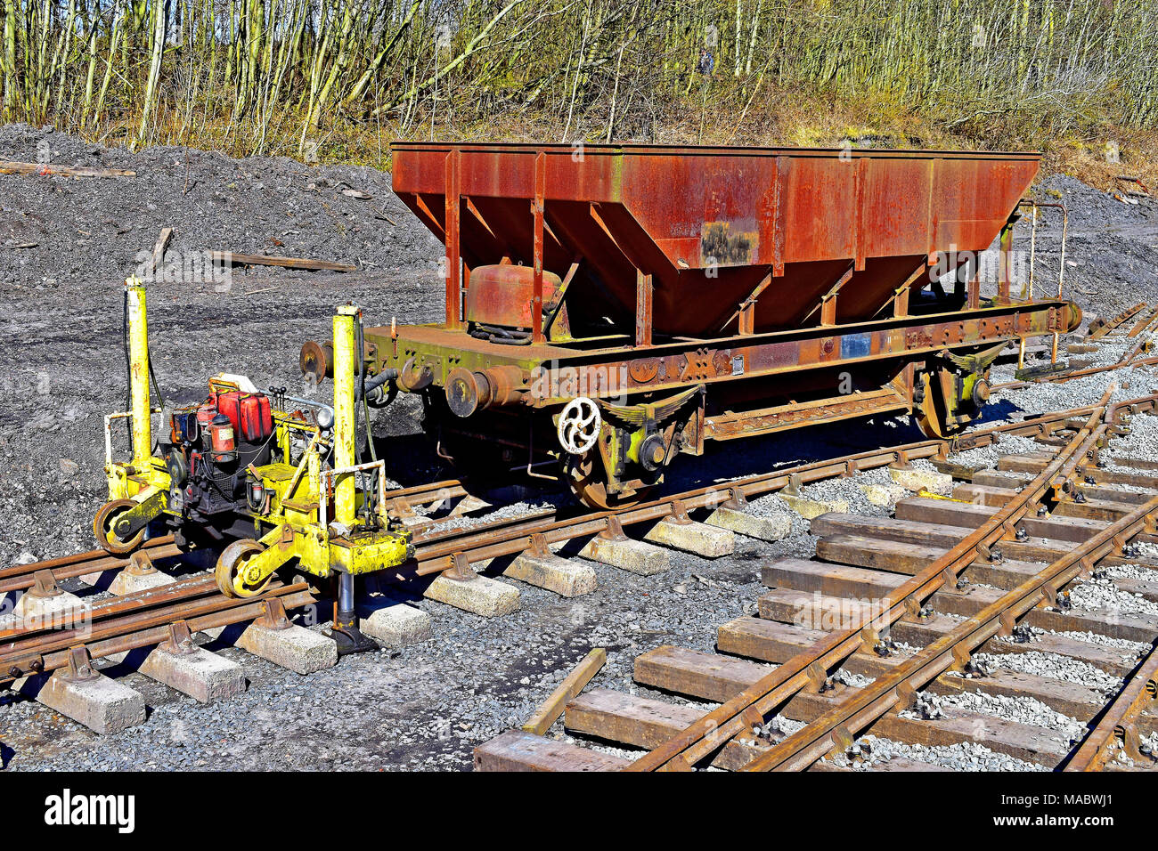 Railway line laying and adjusting tool for new railway shed at Tanfield ...