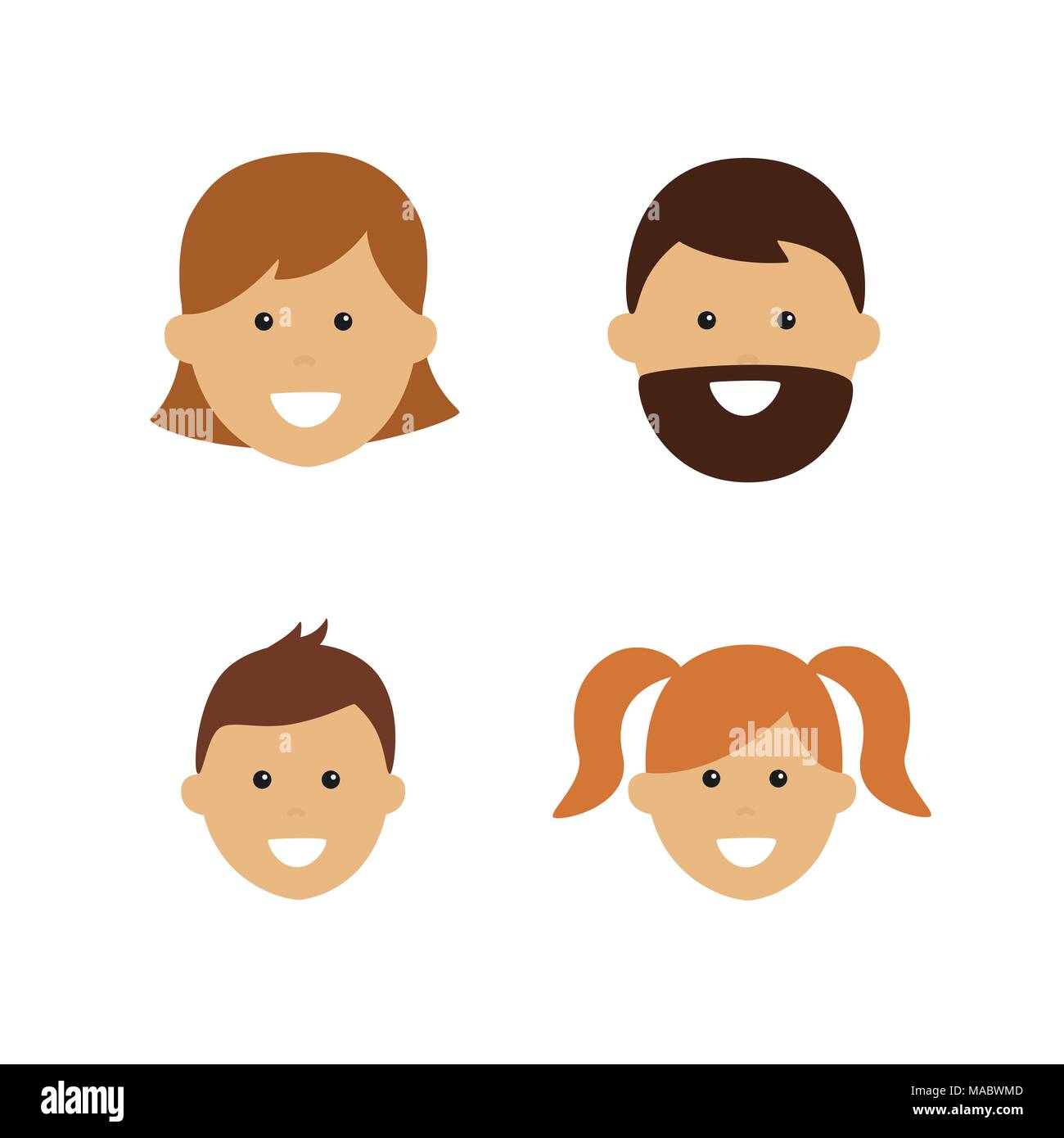 cartoon family face icons. two adults and two children Stock Vector ...
